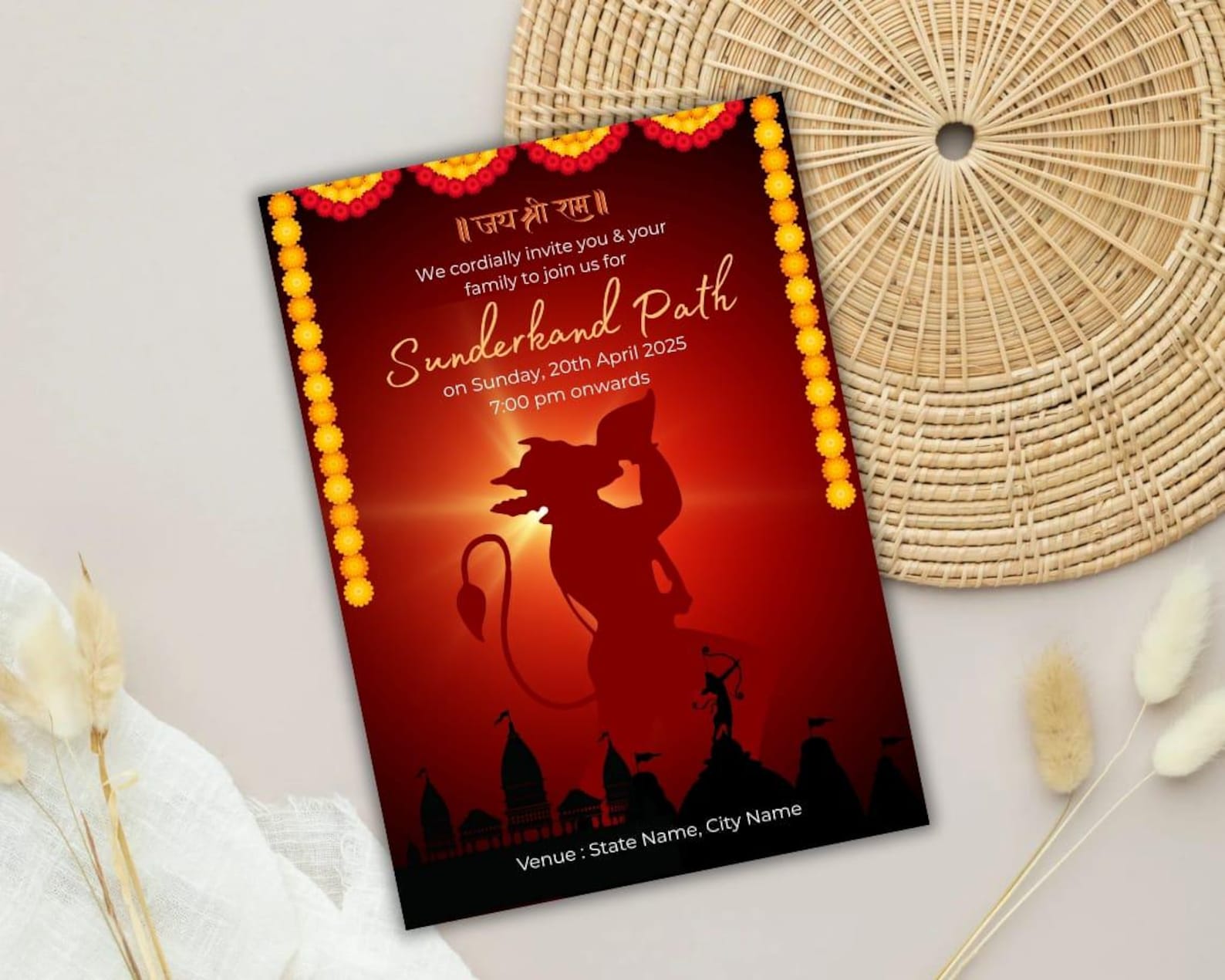 Divine Sunderkand Path Invitation Template | Mandala Art | Cream ...