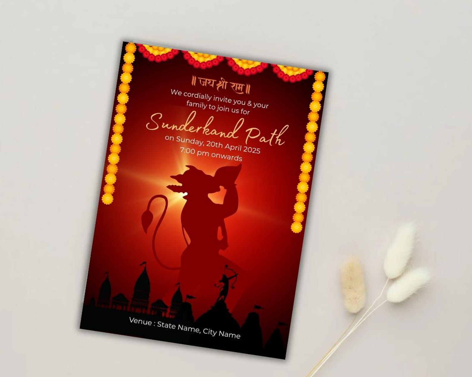 Divine Sunderkand Path Invitation Template | Mandala Art | Cream ...