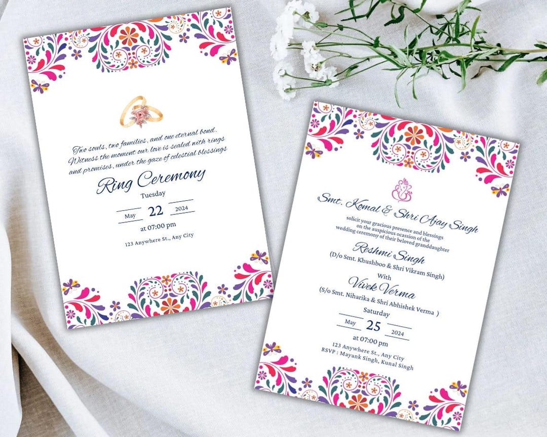Stunning Hindu Wedding Card Bundle | Colorful Motif Theme | Editable ...