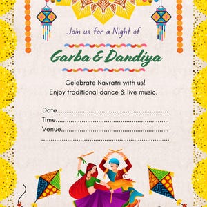 Garba Party Invitation Card Template Dandiya Night Chaniya Choli ...