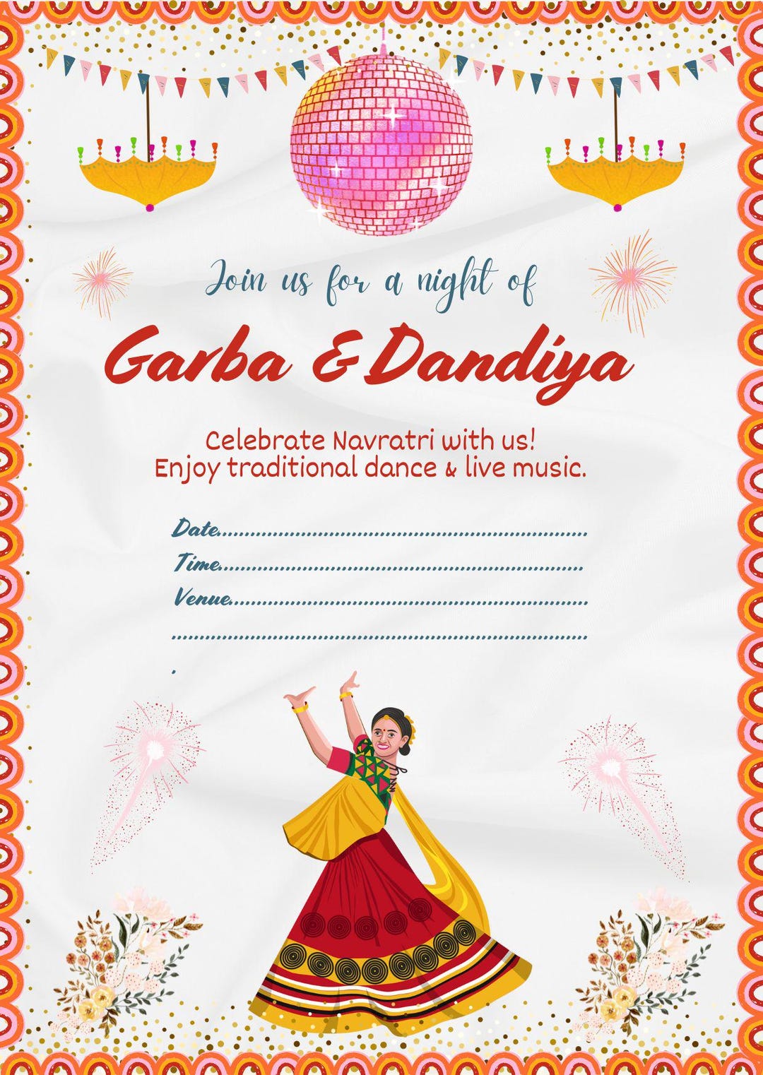Garba Party Invitation Card Template Dandiya Night Chaniya Choli ...