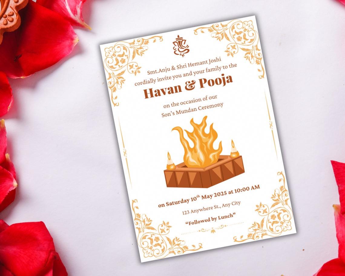 Stunning Havan Ceremony Invitation | Hindu Pooja Customizable Template ...