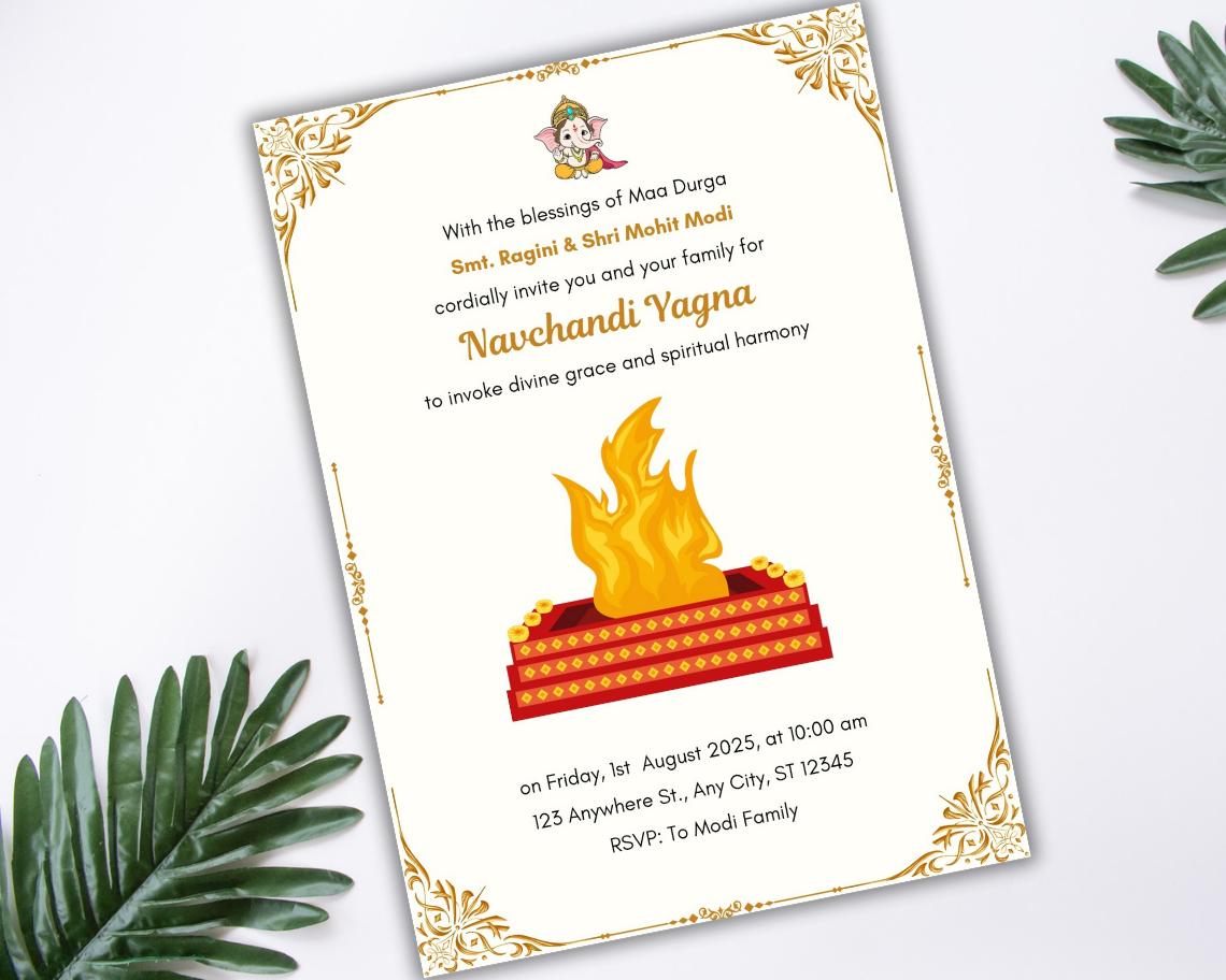 Navchandi Yagna Invitation Download Card | Editable Hindu Pooja E ...