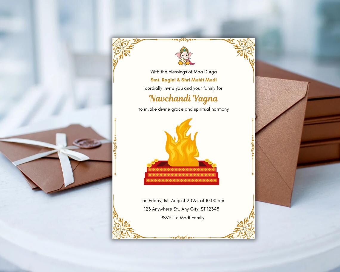 Navchandi Yagna Invitation Download Card | Editable Hindu Pooja E ...