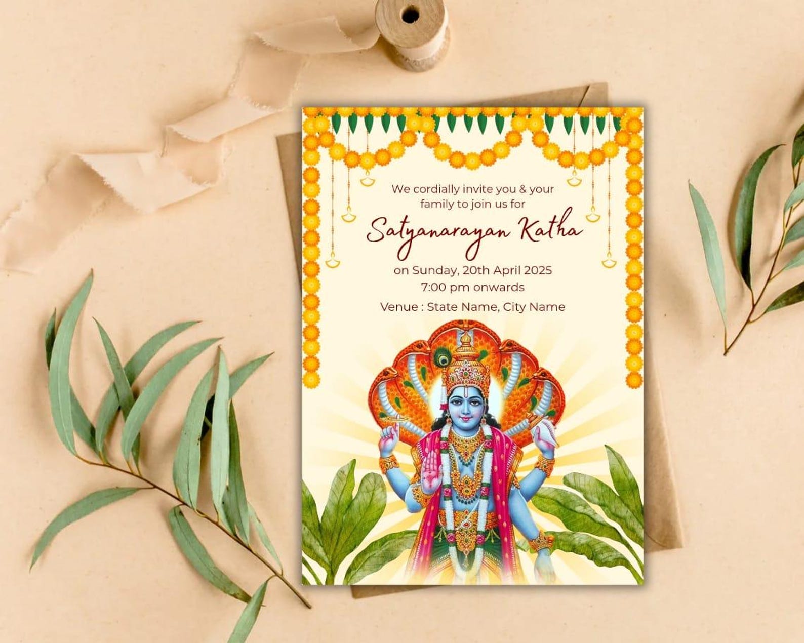 Satyanarayan Katha Invitation | Satyanarayana Pooja Invite | Instant ...