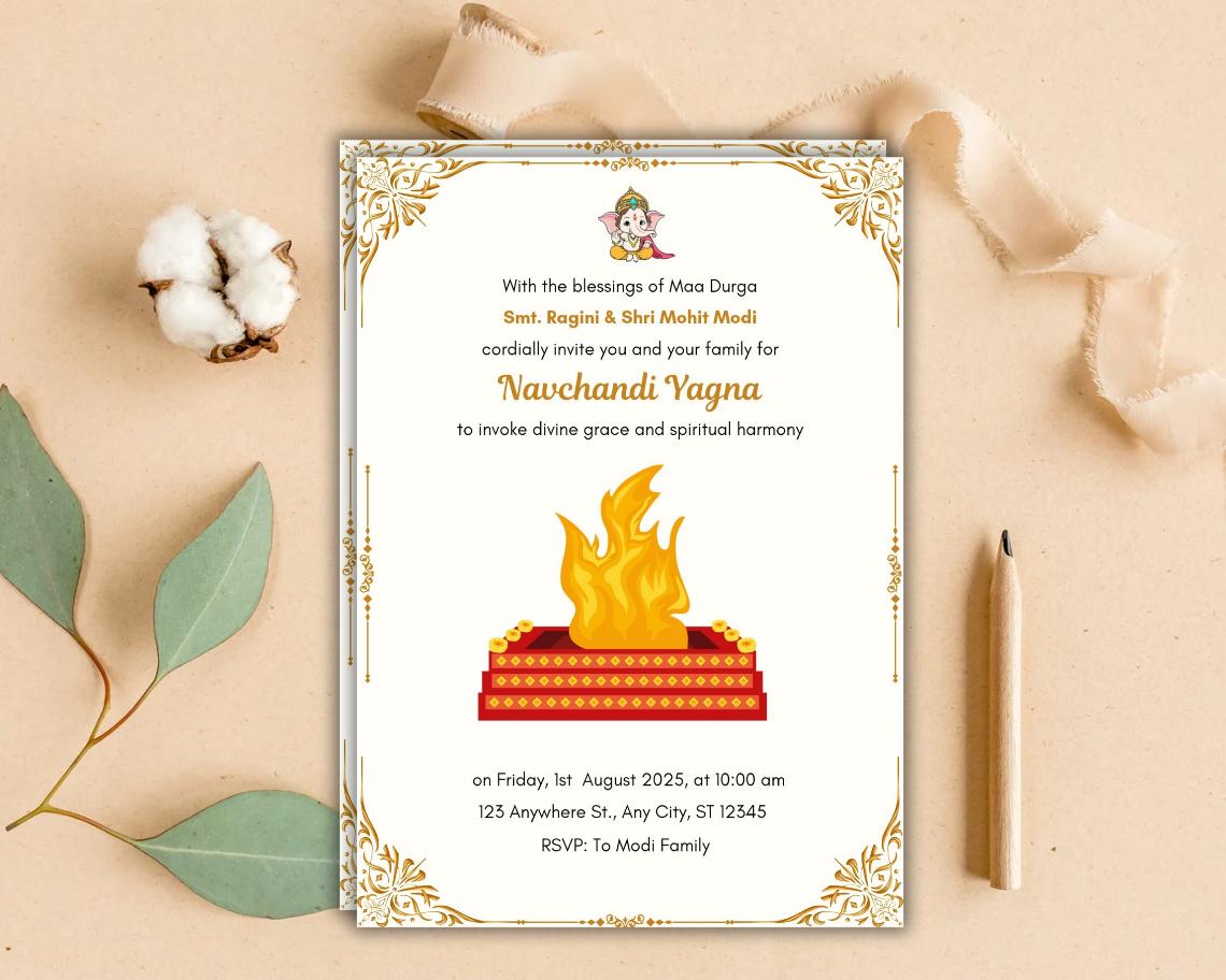 Navchandi Yagna Invitation Download Card | Editable Hindu Pooja E ...