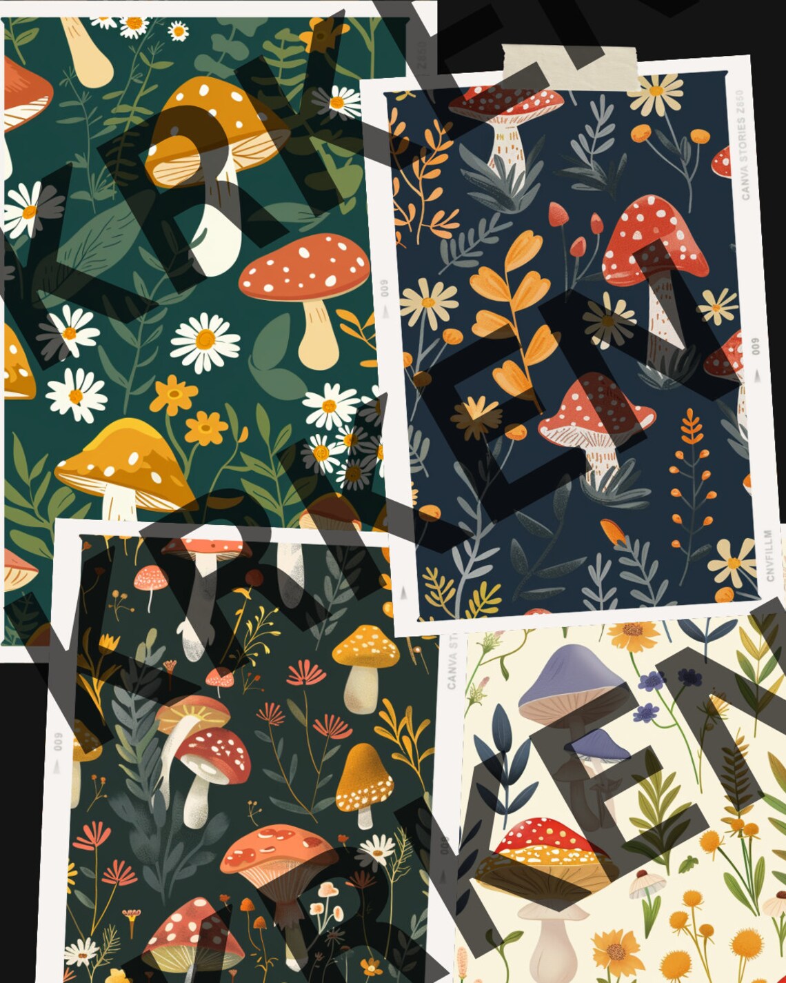 64 Seamless Mushroom Forest Pattern Digital Bundle | Digital Papers ...