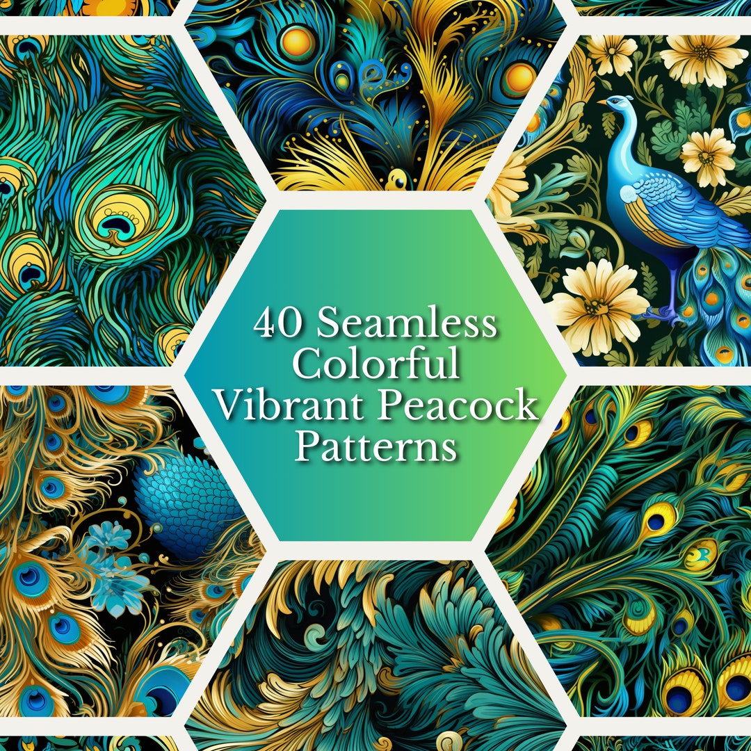 40 Seamless Colorful Peacock Pattern Pack Digital Papers Printable ...