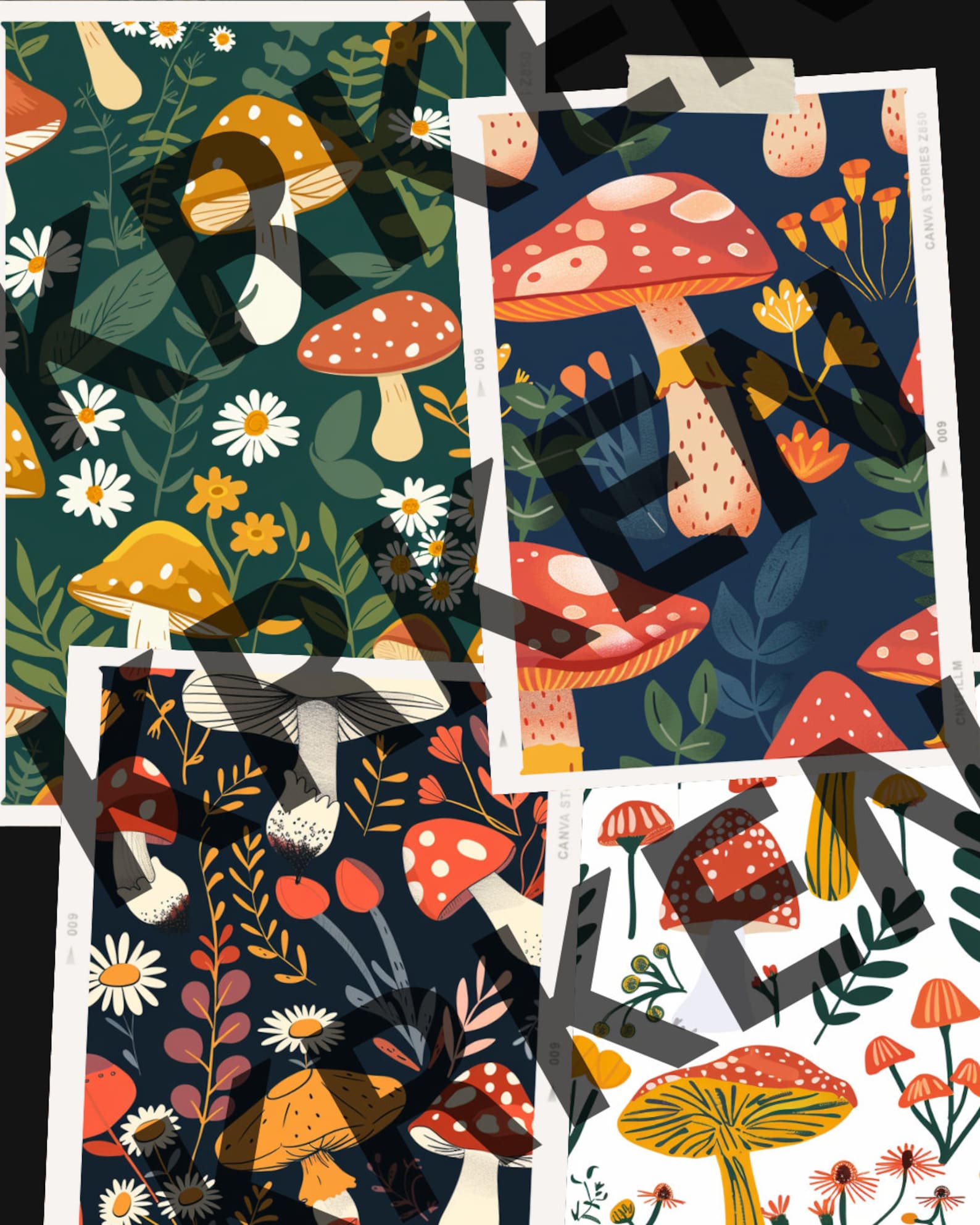 64 Seamless Mushroom Forest Pattern Digital Bundle | Digital Papers ...