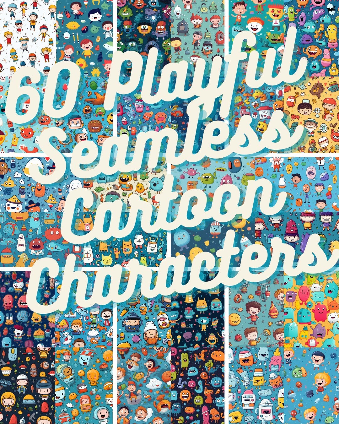 60 Seamless Playful Dessert Characters Pattern Digital Bundle | Digital ...