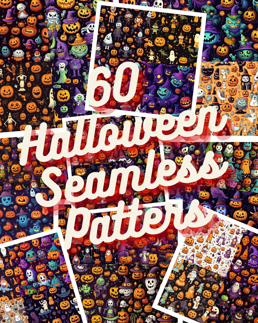 60 Halloween Characters Pattern Digital Bundle | 60 Seamless Pattern ...