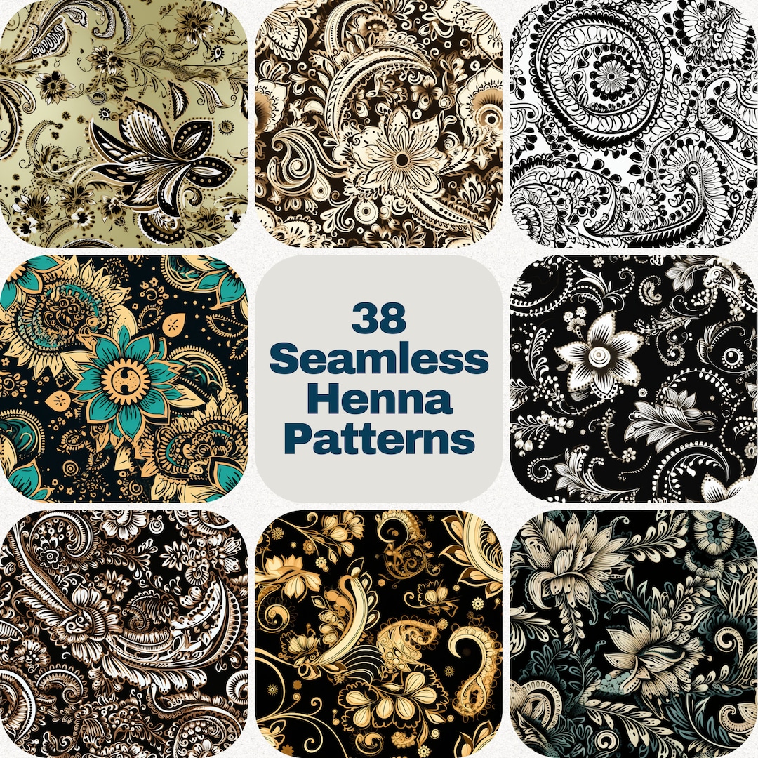 38 Seamless Henna Pattern Pack | Digital Papers | Printable Patterns ...