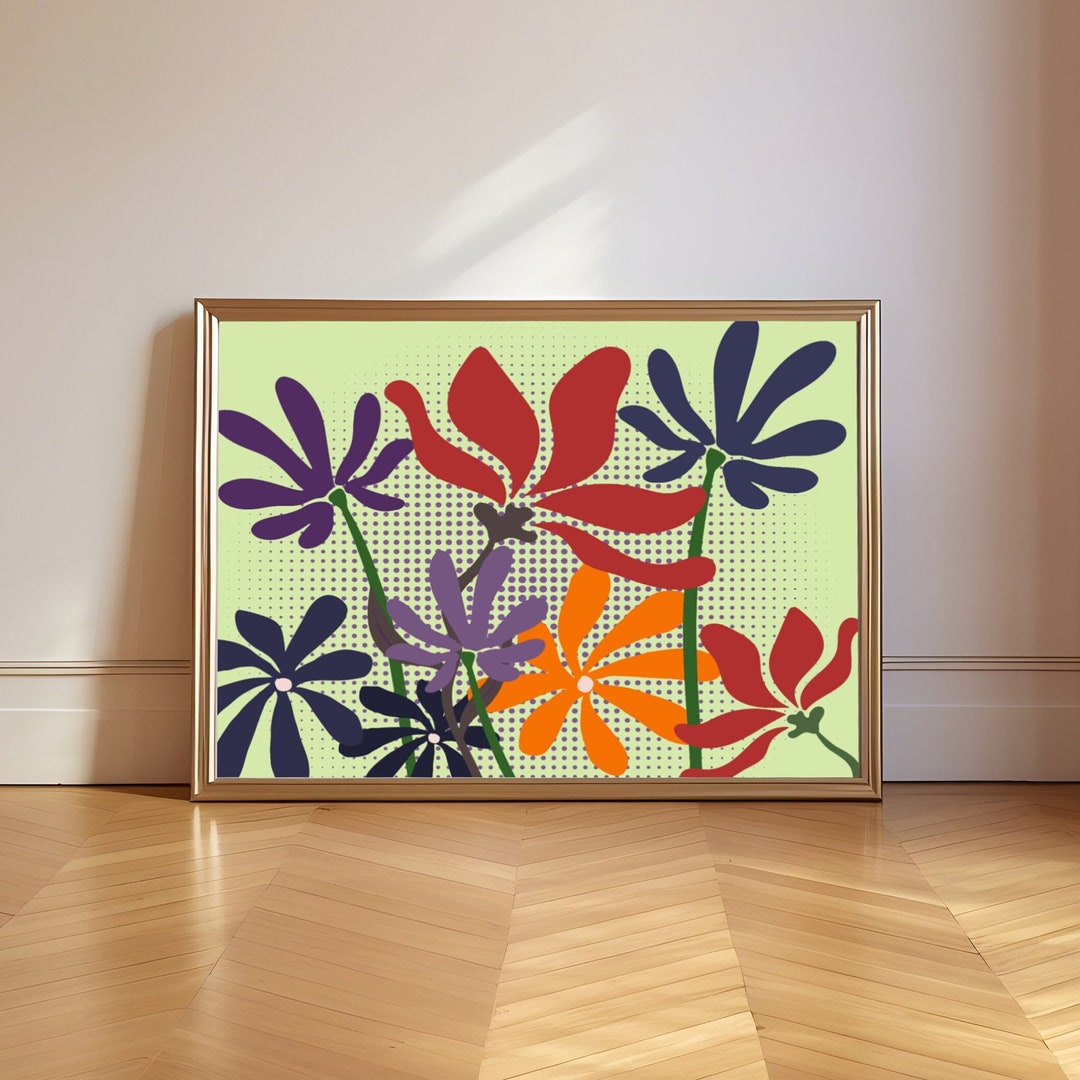 Boho Artwork, Boho Floral Art Print, Spring Bouquet Printable, Retro ...