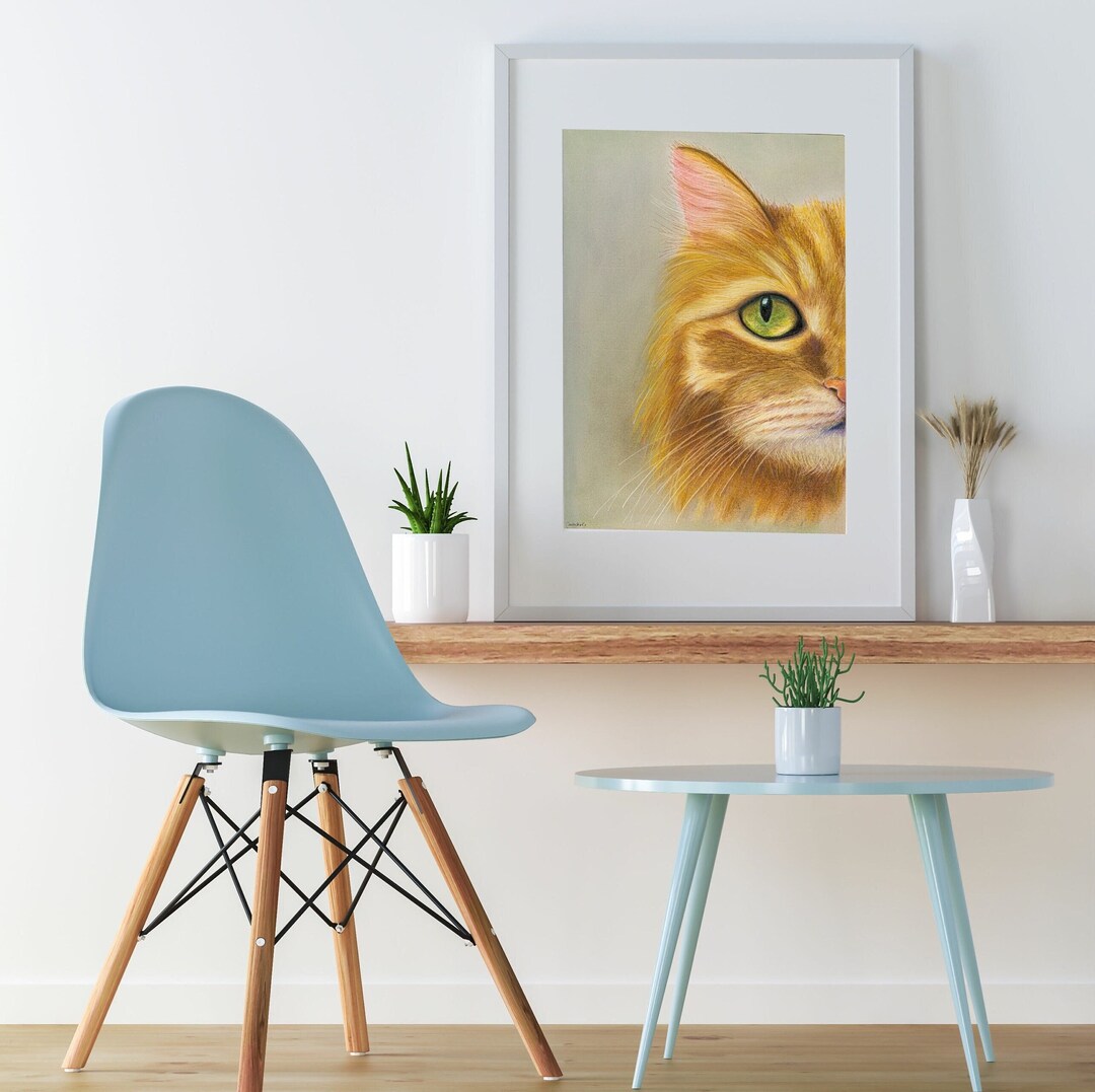 Cat Half Face Art, Cat Lover Original Art, Cat Face Instant Art ...