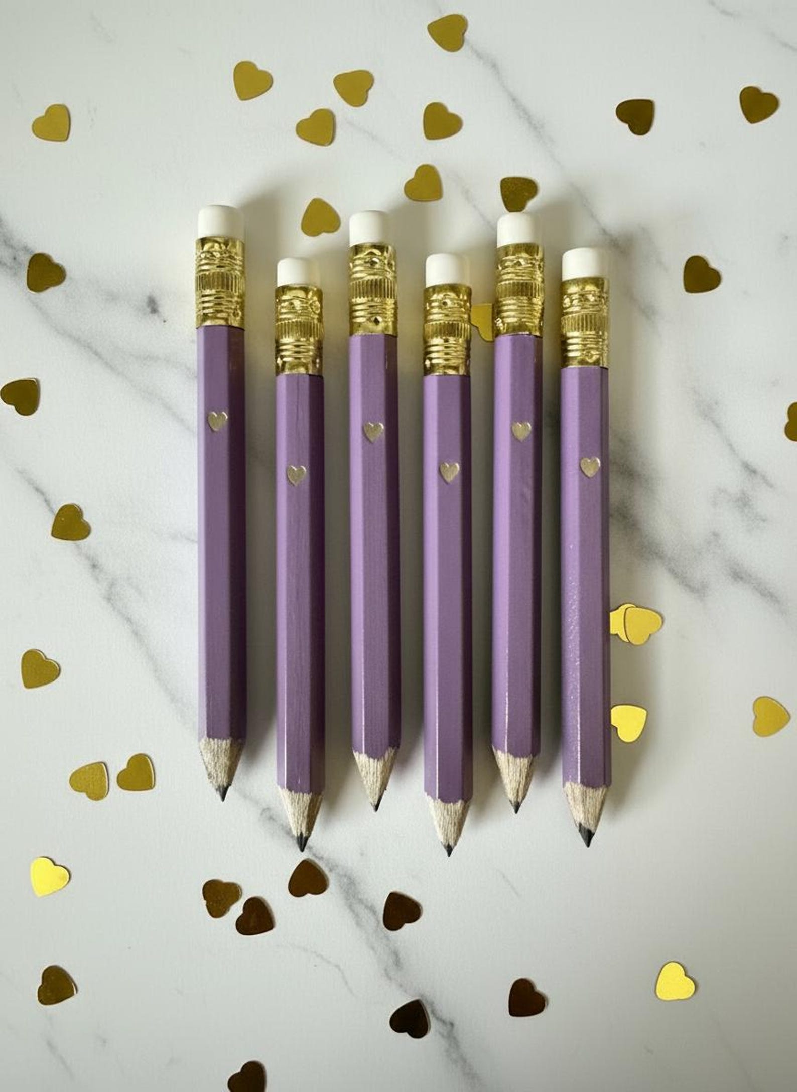 Lilac Mini Pencils With Gold Foil Hearts (set of 12) – Party Favors - Etsy