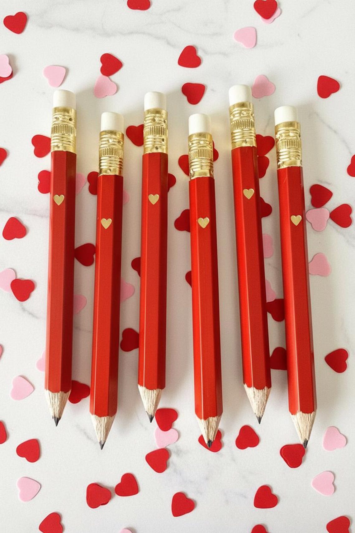 Red Mini Pencils Set of 12 | Gold Heart Pencils | Optional Notepad - Etsy