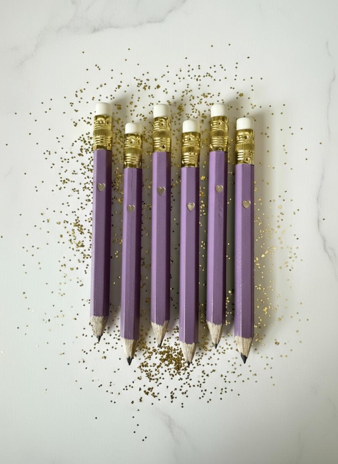 Lilac Mini Pencils With Gold Foil Hearts (set of 12) – Party Favors - Etsy