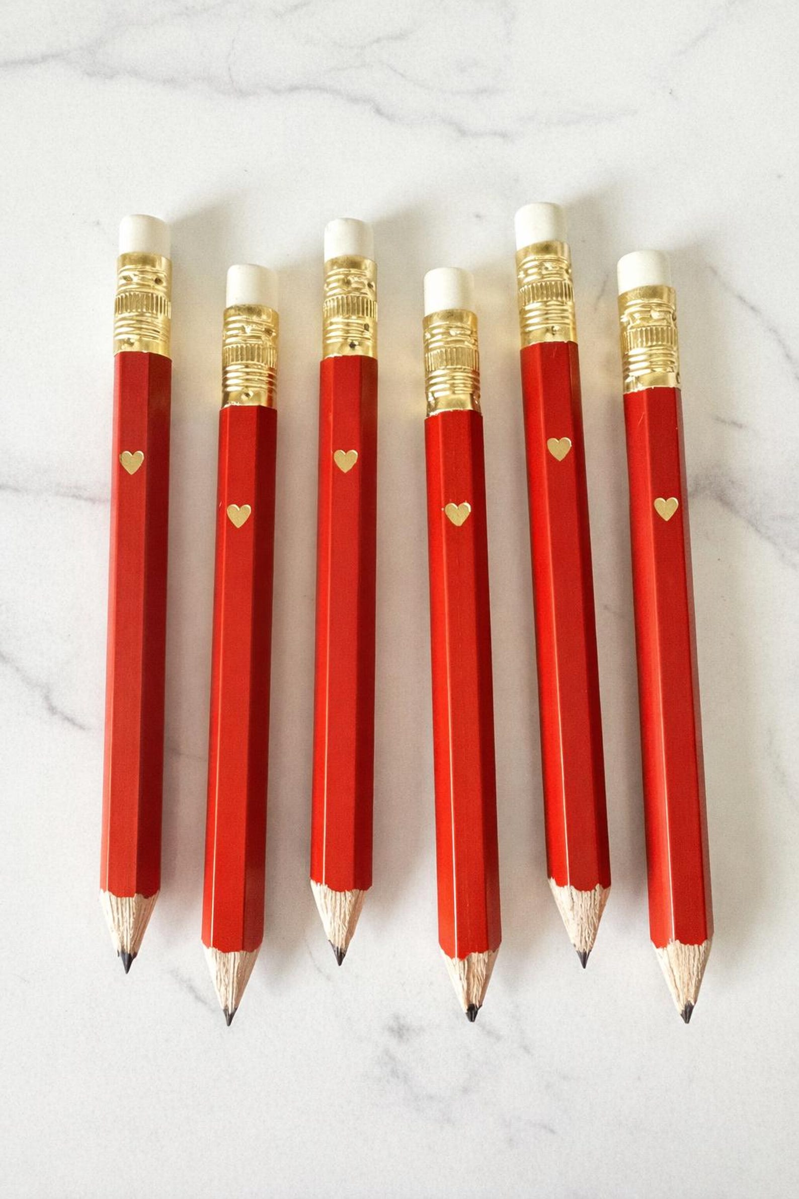 Red Mini Pencils Set of 12 | Gold Heart Pencils | Optional Notepad - Etsy