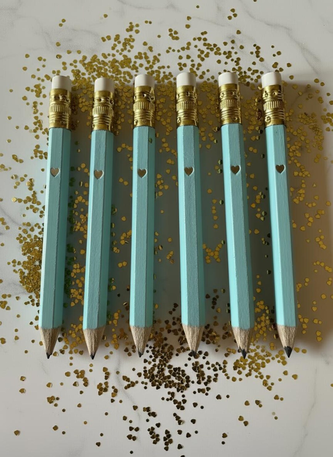 Pastel Blue Mini Pencils With Gold Hearts – Set of 12 - Etsy