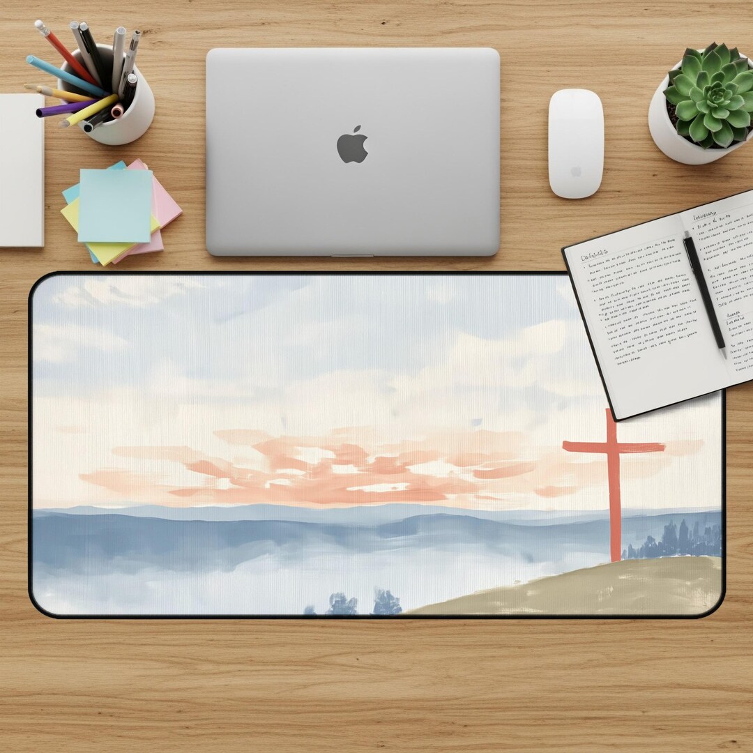Christian Desk Mat: Cross Painting Long Keyboard Mouse Pad (aesthetic ...