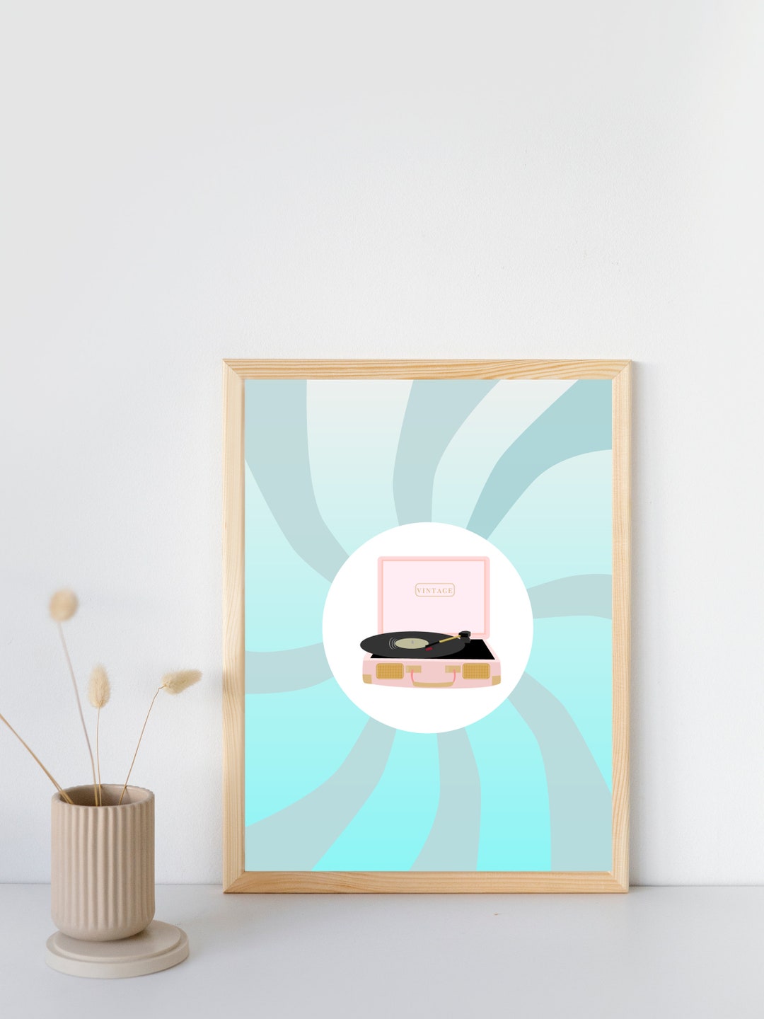 Digital Poster: Blue Vintage Record Player Vintage - Etsy