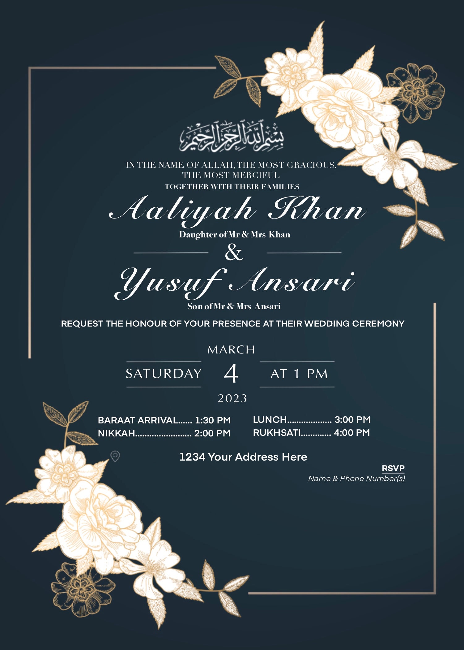 Personalized Muslim Wedding Invitation, Islamic Wedding, Digital Baraat ...