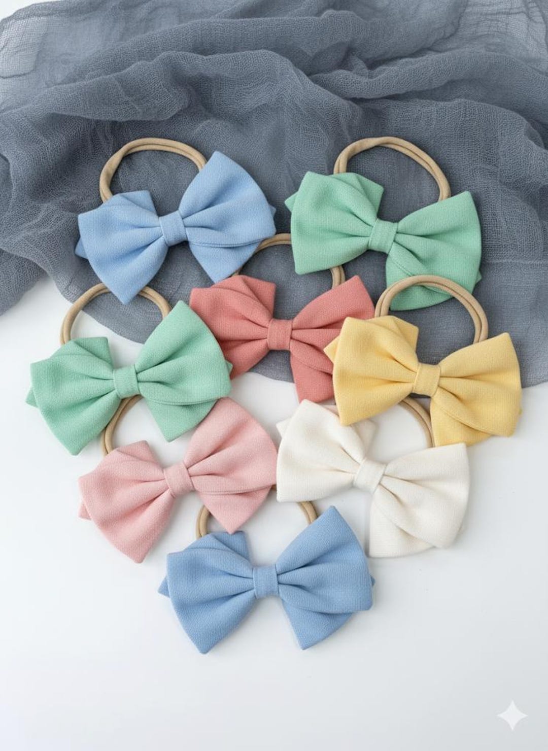 Custom Linen Hair Bow Headband for Baby Girl, Flowers Linen Hair Bow ...