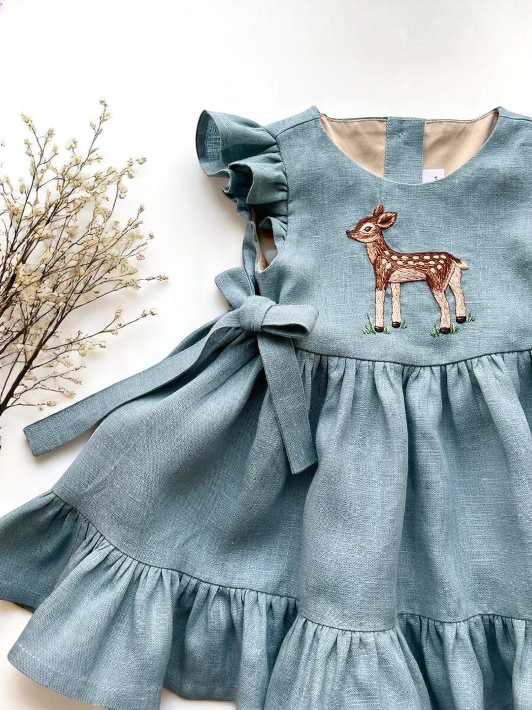 Baby Sika Deer Ruffle Sleeve Dress for Girls, Custom 1st Birthday Soft ...