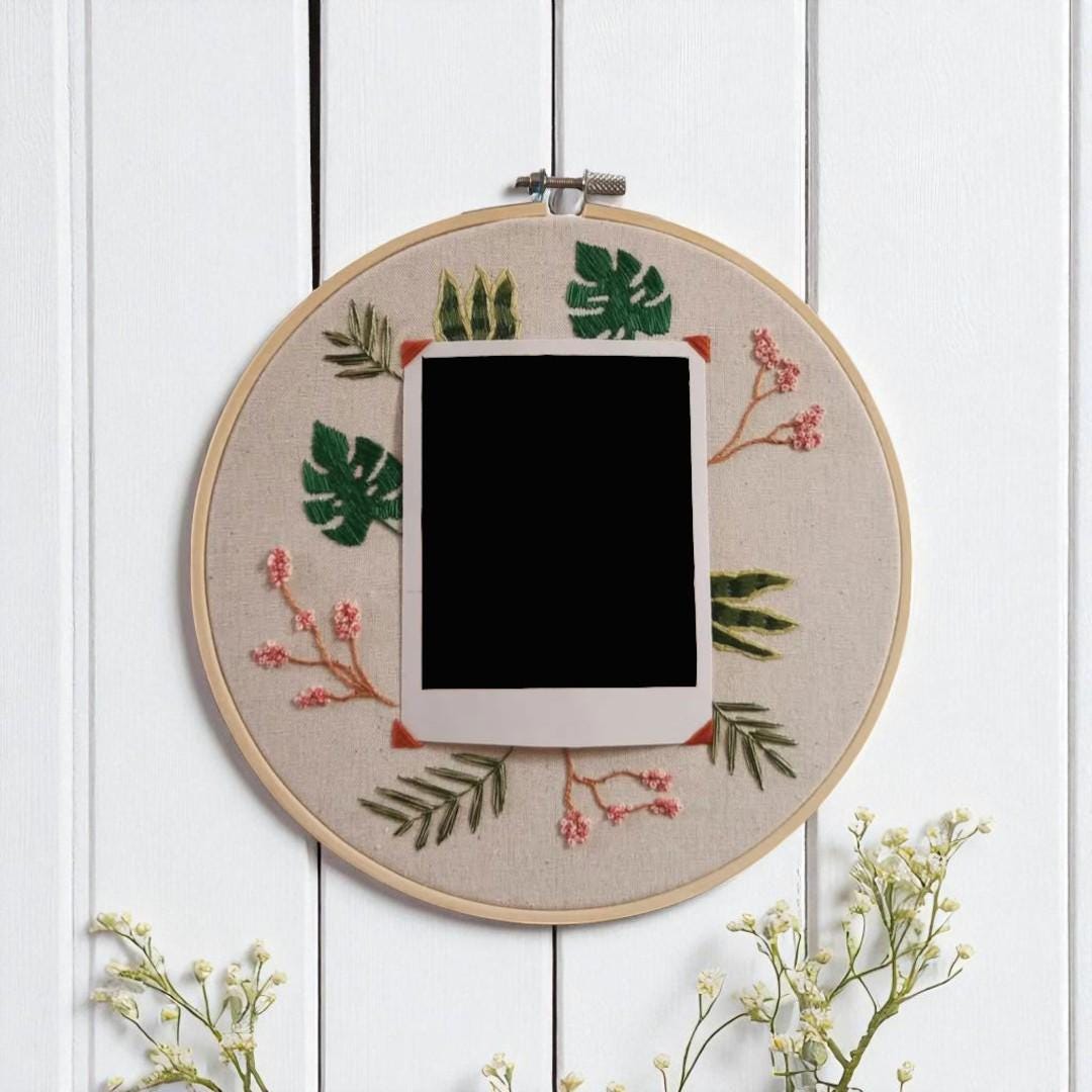 Polaroid Photo Frame With Botanical Embroidery, Custom Handmade Instant ...