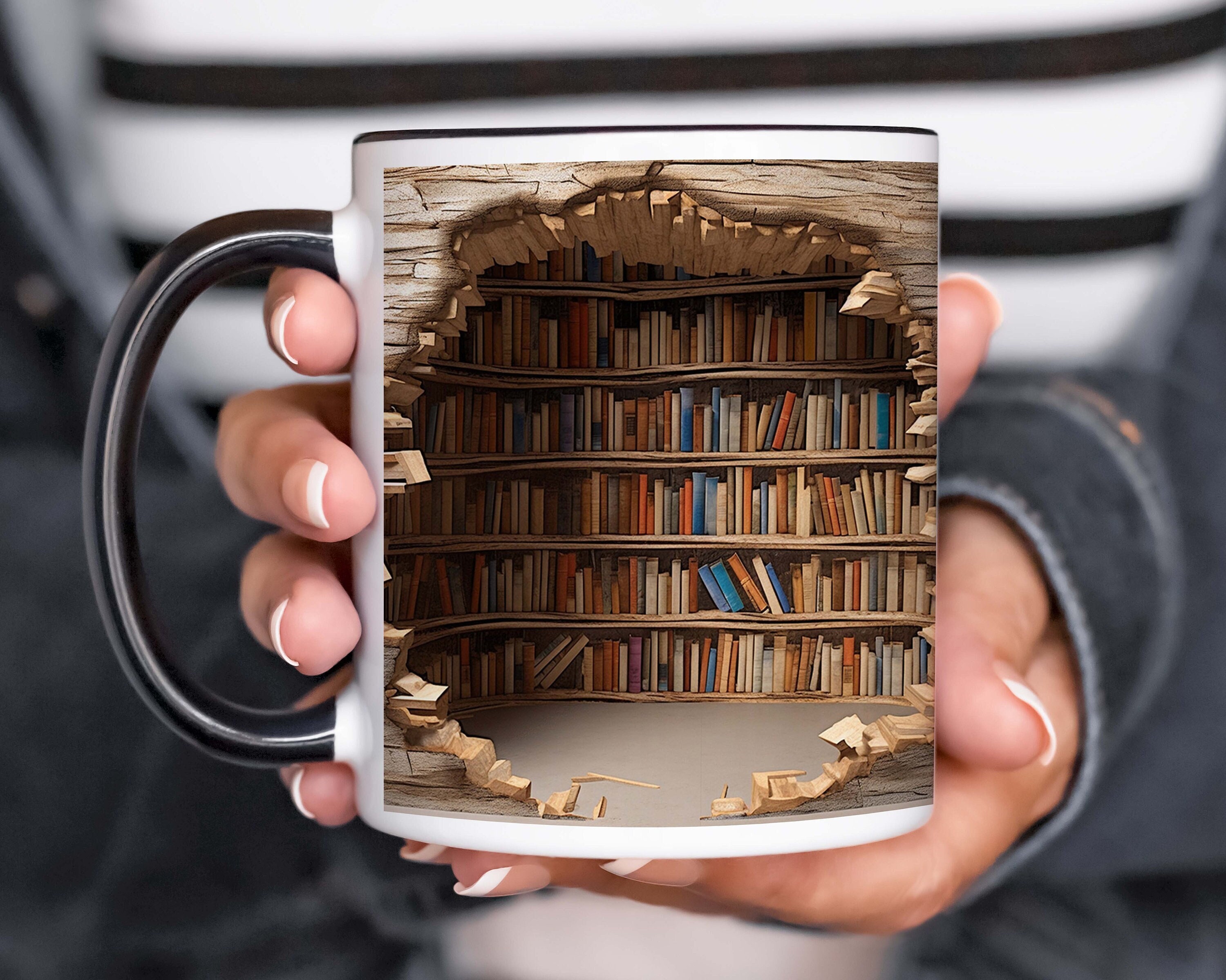 Bookshelf Mug Booktok Gift Idea 3D Mural Mug Book Lovers Decor Book ...