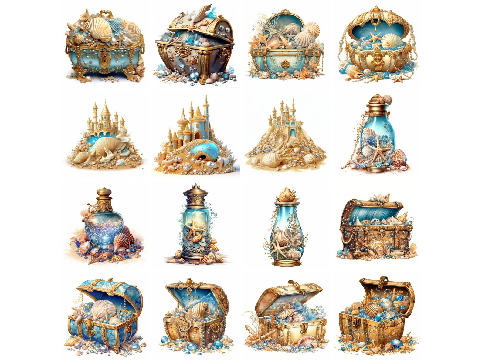 Watercolor Treasure Chest Clipart Sea Treasures Clipart - Etsy