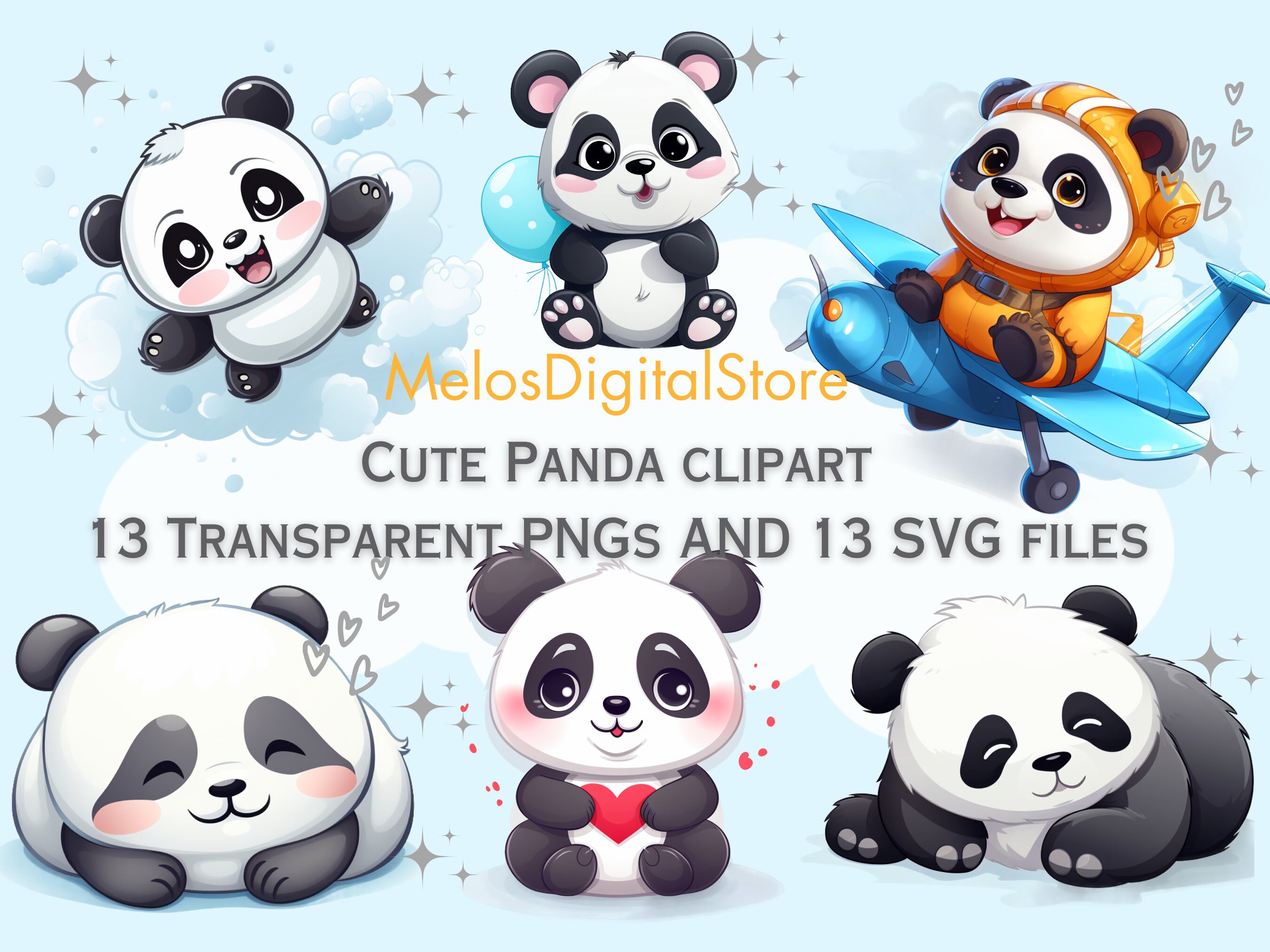 Cute Panda Clipart, 13 Transparent Kawaii Panda Clipart Pngs and SVG ...