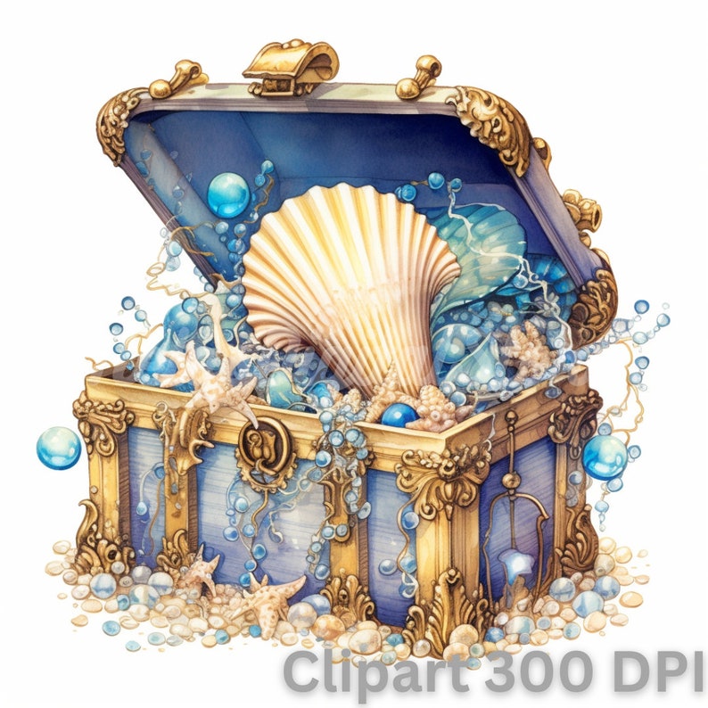 Watercolor Treasure Chest Clipart Sea Treasures Clipart - Etsy
