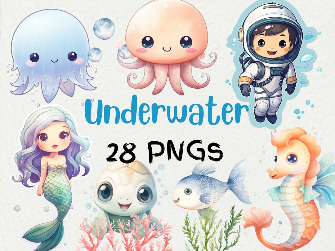 Underwater Watercolor Clipart, Nursery Decor, Baby Wall Art, Mermaid ...