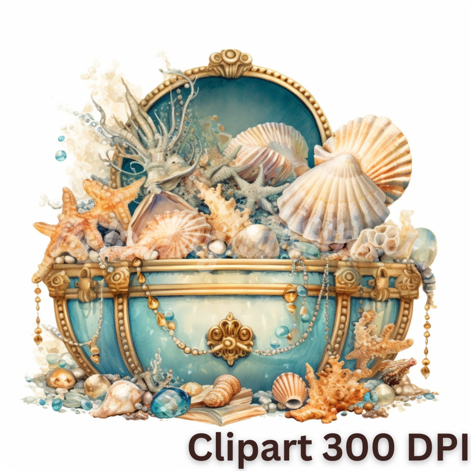 Watercolor Treasure Chest Clipart Sea Treasures Clipart - Etsy