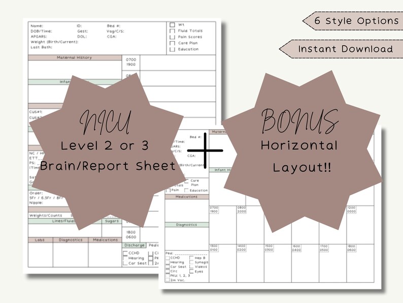 NICU Level 2 or 3 Brain Sheet/huddle Sheet-1 Patient - Etsy