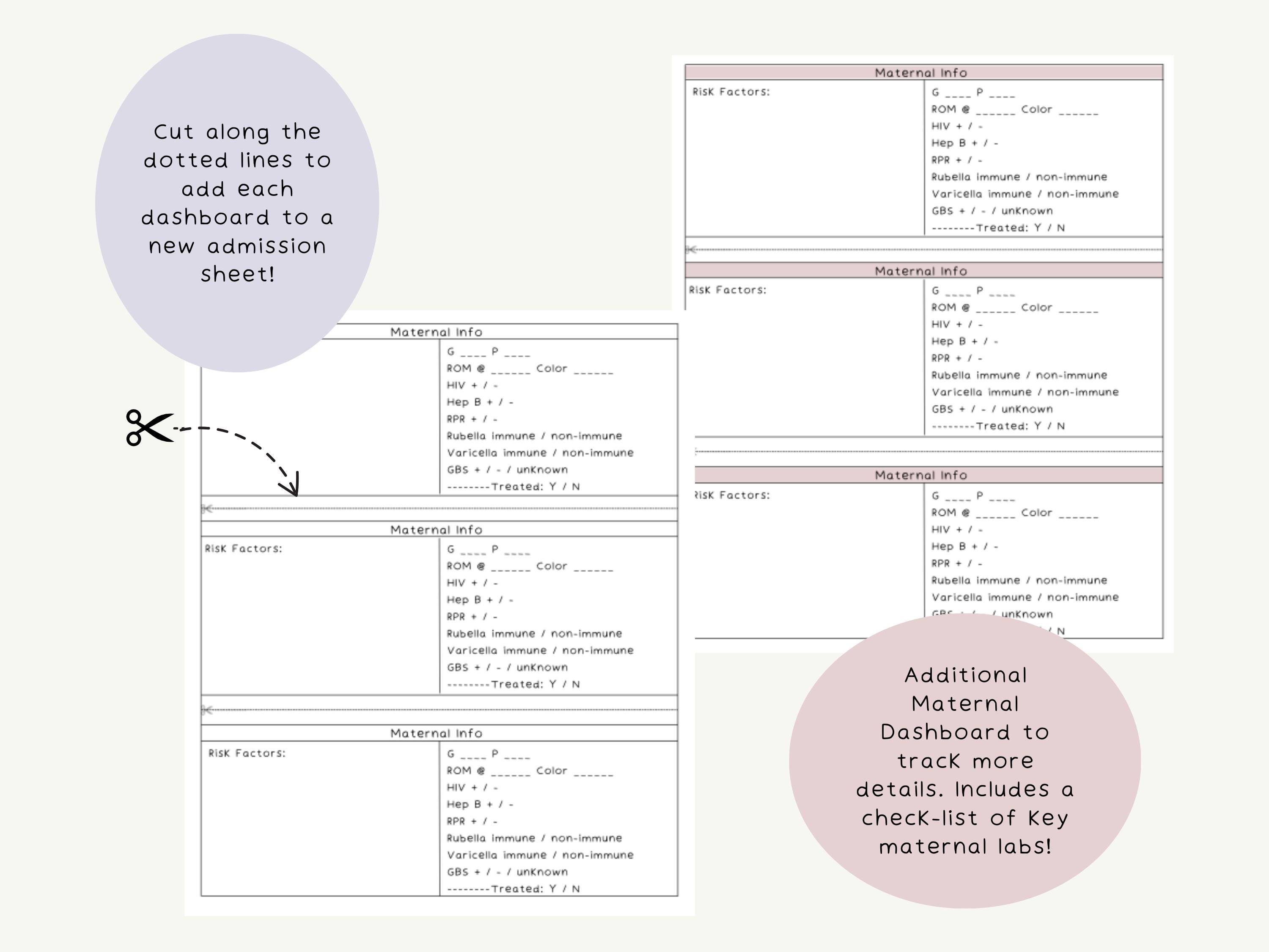 NICU Admission Worksheet, Bonus Maternal Information Dashboard, Instant ...