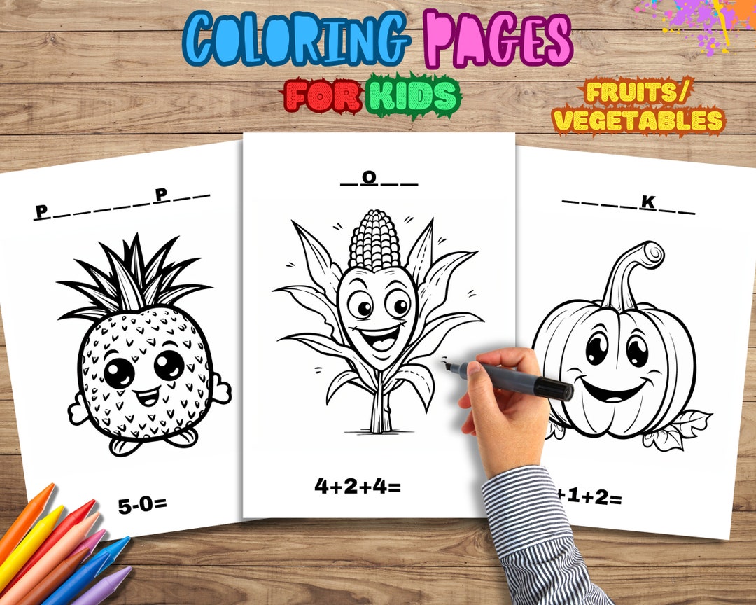 25 Educative Cute Fruits and Vegetables Printable Digital Coloring ...
