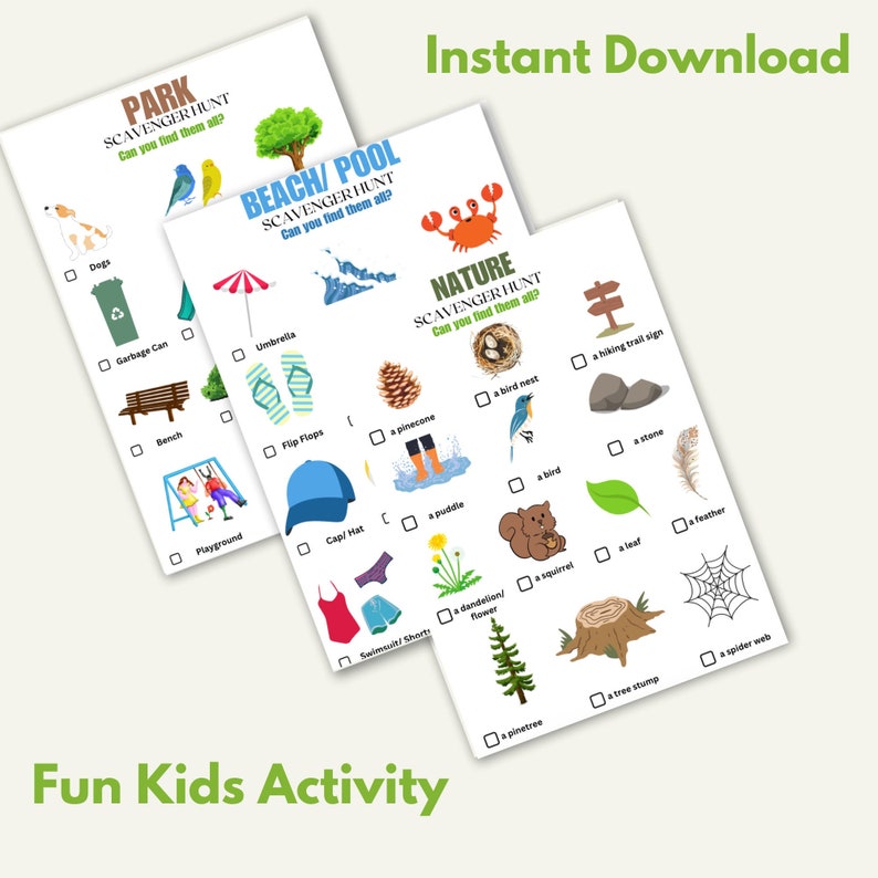 Summer Scavenger Hunt for Kids All in One , Scavenger Hunt, Outdoors ...