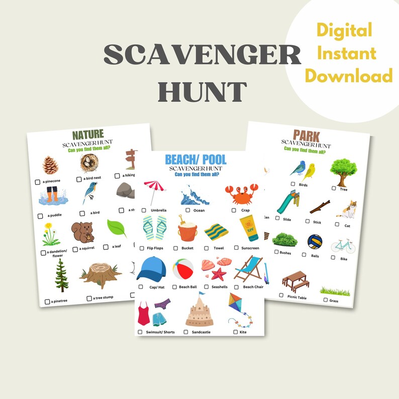 Summer Scavenger Hunt for Kids All in One , Scavenger Hunt, Outdoors ...