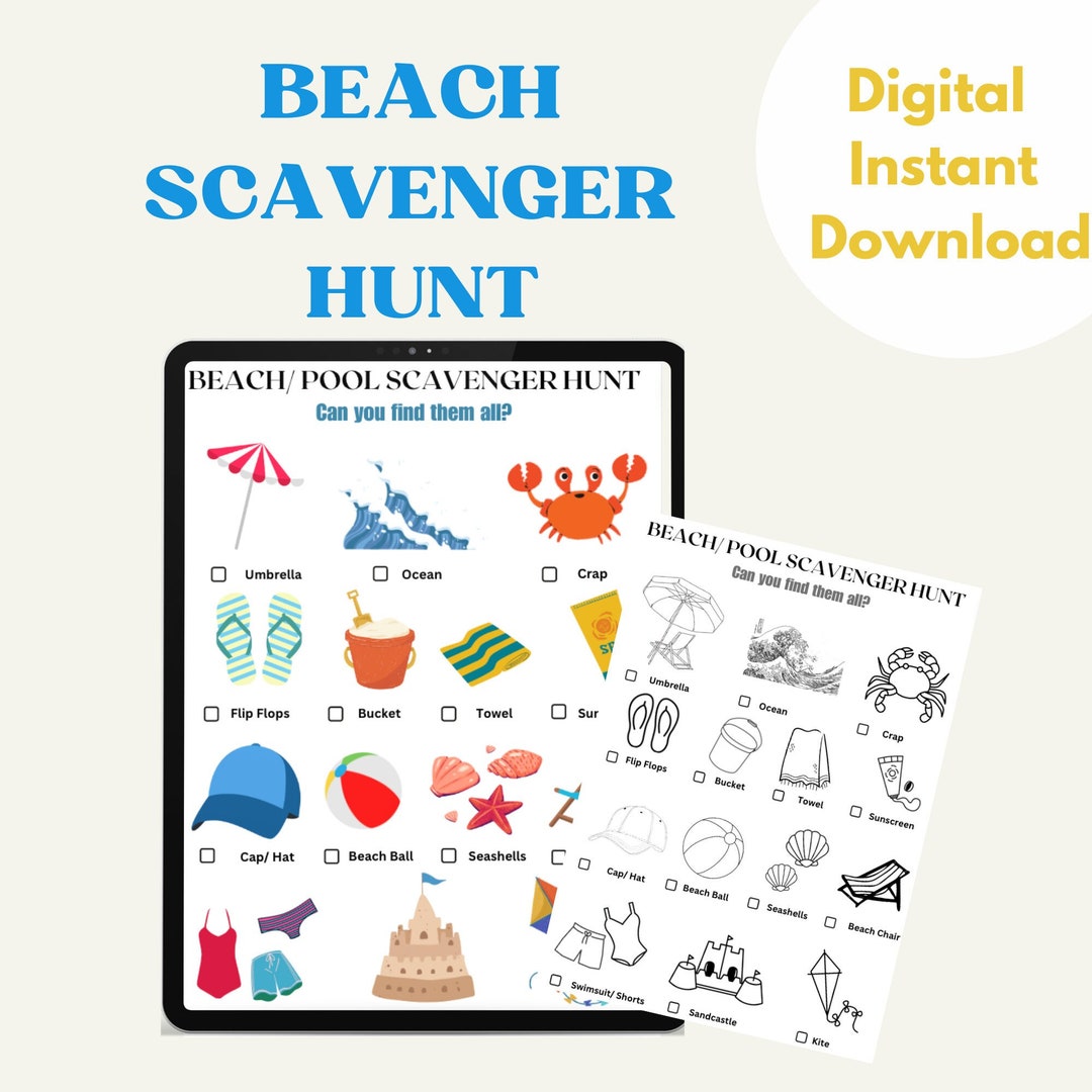 Beach/ Pool Scavenger Hunt for Kids, Outdoors Kids Activity and Family ...