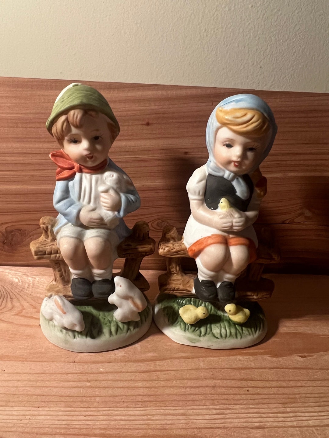 Vintage Ceramic Boy and Girl Sitting on Fence Figurines. Made in Taiwan ...