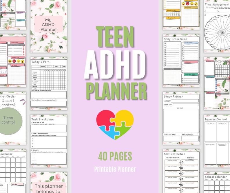 ADHD Planner for Teens, Teen ADHD Journal, Pink Floral Planner - Etsy