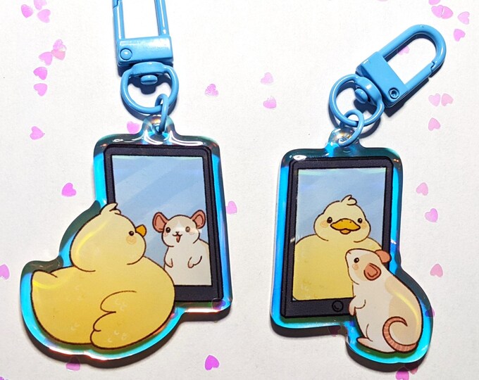Duck & Rat on a Video Call, Cute Keychain Matching Set, Long Distance ...