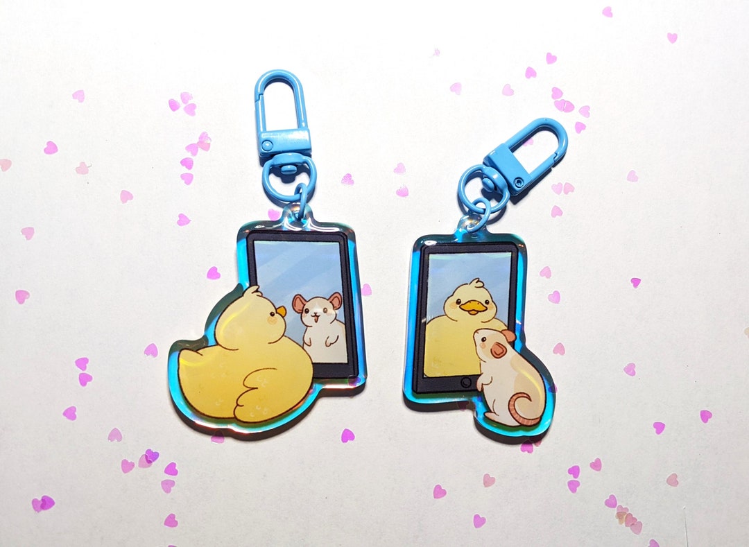 Duck & Rat on a Video Call, Cute Keychain Matching Set, Long Distance ...