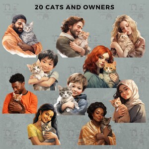 20 Cats and Owners Clipart Pack INSTANT DOWNLOAD 20 Cat and Owner ...