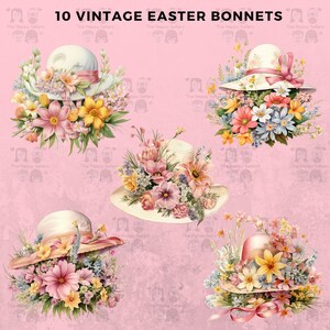 10 Vintage Easter Bonnets Clipart Pack - INSTANT DOWNLOAD, PNG ...