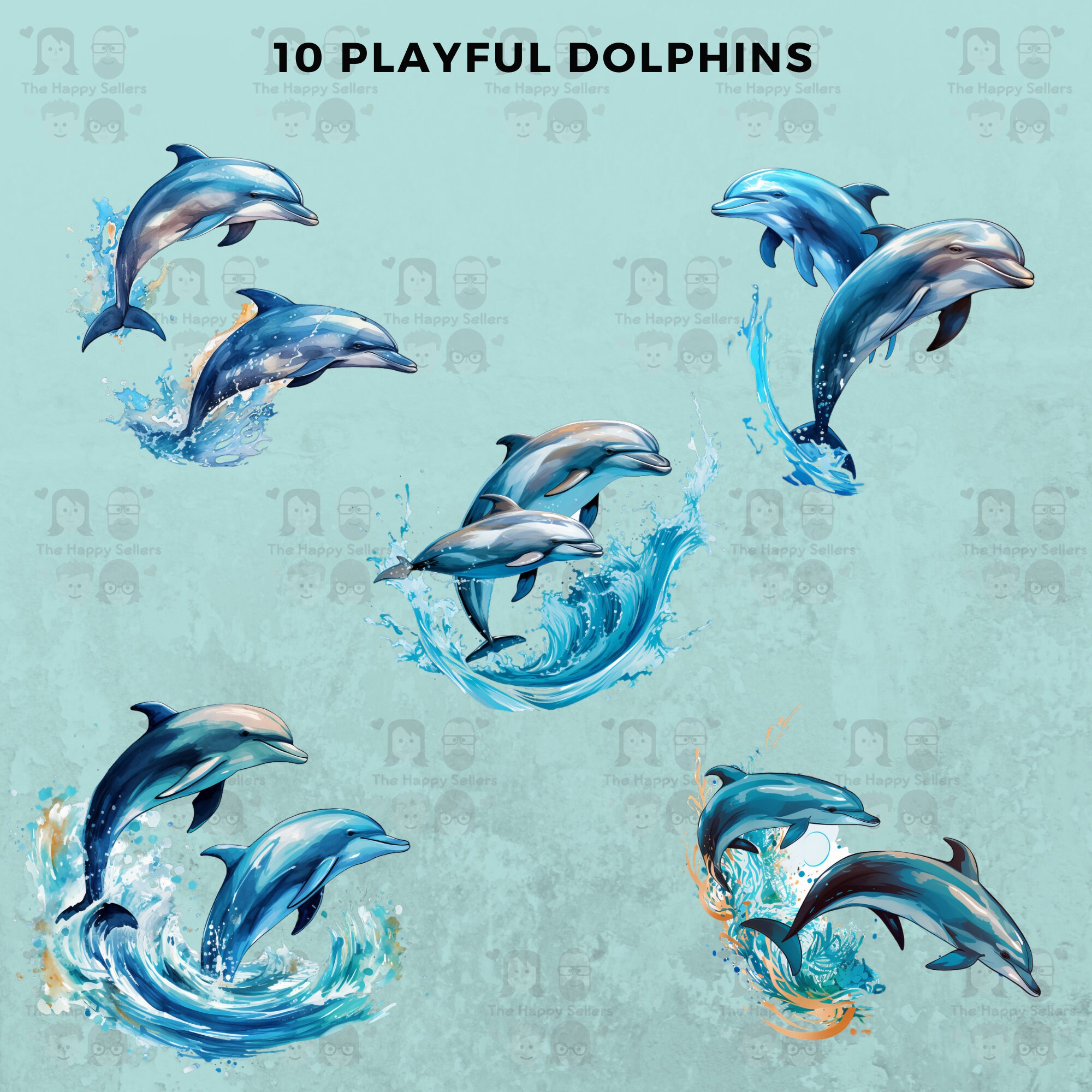 10 Playful Dolphins Clipart Pack INSTANT DOWNLOAD 10 Playful Dolphin ...