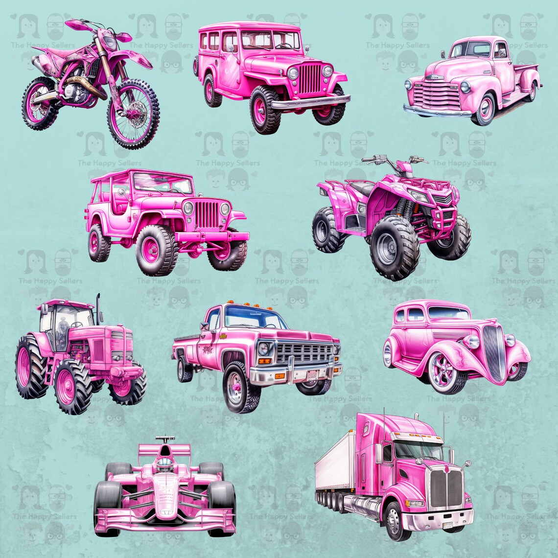 40 Pink Vehicles Clipart Pack INSTANT DOWNLOAD 40 Pink Vehicle ...