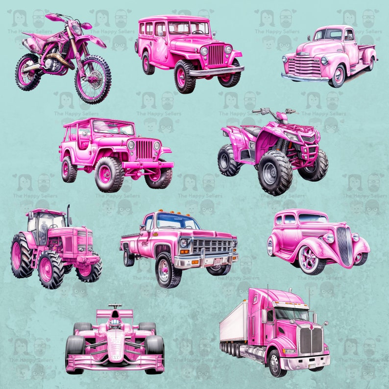 40 Pink Vehicles Clipart Pack INSTANT DOWNLOAD 40 Pink Vehicle ...
